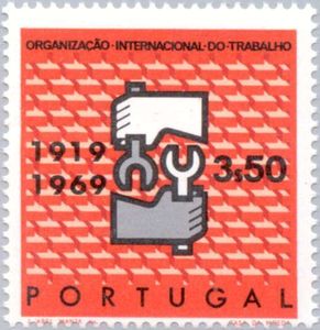 Stamp: ILO Emblem (Portugal(50th Anniversary of the International Labor ...