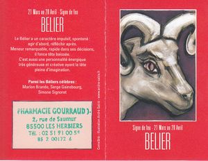 Pocket Calendar: Aries (France(Zodiac) Col:FR-2013-Zodiac-001.01