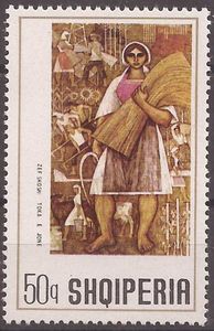 Stamp: Woman with Sheaf by Zef Shoshi (Albania(Paintings) Mi:AL 1586,Sn ...