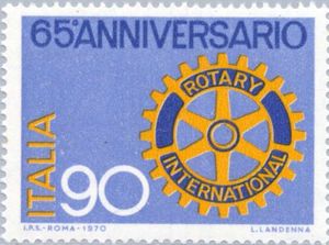 Stamp: Rotary Emblem (Italy(Rotary International, 65th Anniversary) Mi ...
