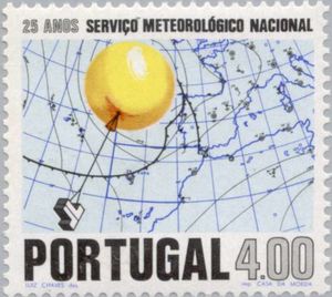 Stamp: Weather Map & Meteorological Balloon (Portugal(25th Anniversary ...