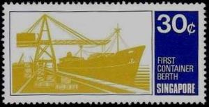 Stamp: Ship in first container berth (Singapore(Singapore shipping ...