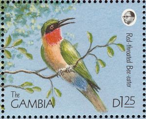 Stamp: Red-throated Bee-eater (Merops bulocki) (Gambia(Birds) Mi:GM ...
