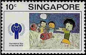 Stamp: IYC Emblem, Children’s Drawings (Singapore(International Year of ...