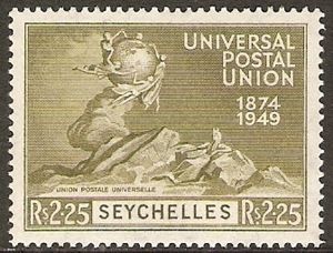 Stamp: Universal Postal Union (UPU) Monument, Berne (Seychelles(75th ...