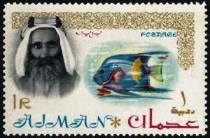 Stamp: Sheik Rashid and Queen Angelfish (Holacanthus ciliaris) (Ajman ...