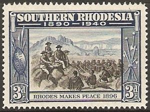 Stamp: Rhodes makes peace with natives (Southern Rhodesia(50th ...