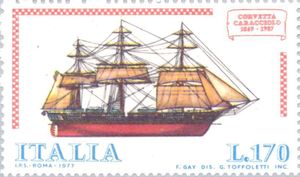 Stamp: Sail Corvette "Carracciolo" (Italy(Italian Shipbuilding 1977) Mi ...