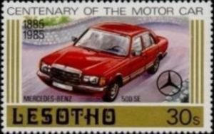 Stamp: Mercedes-Benz 500SE (Lesotho(Automobile Centenary) Mi:LS 521,Sn ...