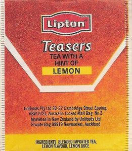 Tea Bag: Tea with a hint of Lemon (Lipton, Australia(Teasers) Col:TB-AU ...