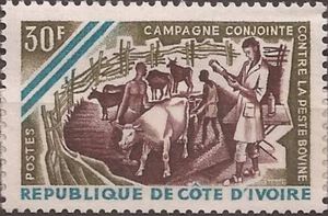 Stamp: Inoculating Cattle (Ivory Coast) Mi:CI 306,Sn:CI 248,Yt:CI 255 ...