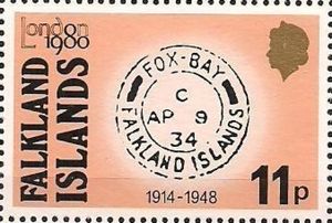 Stamp: 1934 Fox Bay Postmark (Falkland Islands) (London 1980) Mi:FK 306 ...
