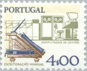 Stamp: Writing desk and computer (Portugal(Working Tools) Mi:PT 1388y ...