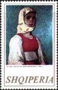 Stamp: Young Farm Girl, by Zef Shoshi (Albania) (Albanian Paintings) Mi ...
