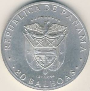 Moneda: 20 Balboas (150th Ann. of Central American Independence ...