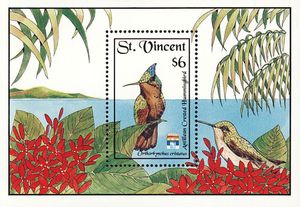 Stamp: Antillean Crested Hummingbird (Orthorhyncus cristatus) (Saint ...