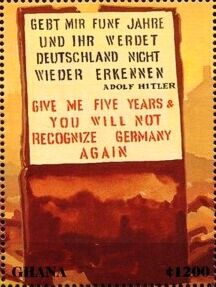 Stamp: The fuhrer's promise written in German and English (Ghana(50th ...