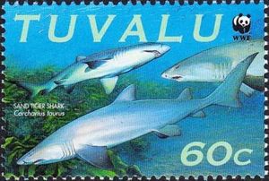 Stamp: Sand Tiger Shark (Carcharius taurus) (Tuvalu(World Wide Fund for ...