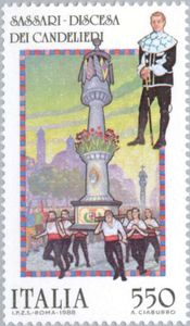 Stamp: Descent of Candlesticks, Sassari (Italy(Folk Customs) Mi:IT 2057 ...