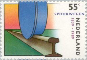 Stamp: Wheel on railway track (Netherlands) (150 years Railways) Mi:NL ...