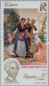 Stamp: Tapestries. The Flower Sellers (Spain(National Art Heritage ...