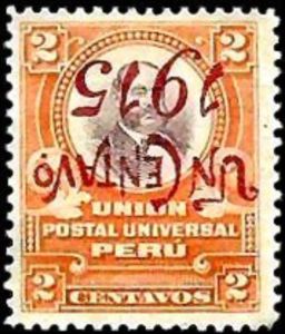 Stamp: Admiral Miguel L. Grau - inverted overprint in red - error (Peru ...