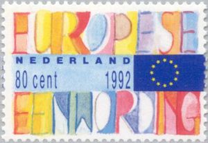 Stamp: Inscription and European flag (Netherlands) (United Europe) Mi ...