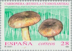 Stamp: Charcoal Burner Mushroom (Russula cyanoxantha) (Spain(Mushrooms ...
