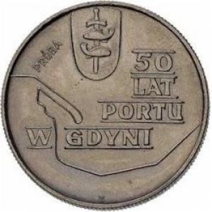 Moeda: 10 Złotych (PRÓBA) (50th Anniv. of Gdynia Seaport) (Polônia(1952 ~ 1989 - República ...