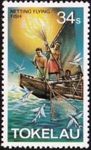 Stamp: Netting flying fish (Tokelau(Fishing Methods) Mi:TK 81,Sn:TK 88 ...