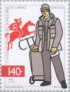 Stamp: Modern postman (Portugal(175 years of Distribution of mail at ...