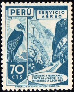 Stamp: Highway and Railroad Pass, Andean Condor (Vultur gryphus) (Peru ...