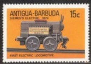Stamp: Werner von Siemens's Electric Locomotive, 1879 (Antigua and ...