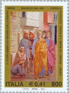 Stamp: Detail of fresco painted by Masaccio (Italy) Mi:IT 2770,Sn:IT ...