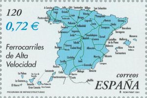Stamp: Map of Spanish High Speed Railways (Spain(Program of ...