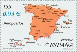 Stamp: Map of Spanish Airports (Spain(Program of infrastructures) Mi:ES 3693,Sn:ES 3131d,Yt:ES ...