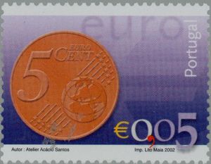 Stamp: 5c coin (Portugal) (Introduction of the Euro) Mi:PT 2560,Sn:PT ...