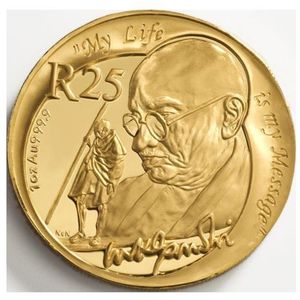 Münze: 25 Rand (Mahatma Gandhi) (Südafrika) (1986~Today - Protea - Gold ...