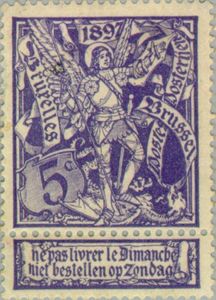 Stamp: Archangel Michael slaying Satan as a Dragon (Belgium(World ...