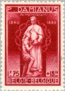 Stamp: Statue of Father Damien in Leuven by Constant Meunier (Belgium ...