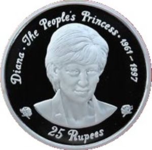 Coin: 25 Rupees (Diana - The People's Princess - small bust ...