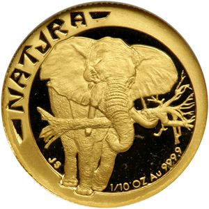 Coin: 1/10 Ounce (Elephant walking carrying uprooted tree) (South ...