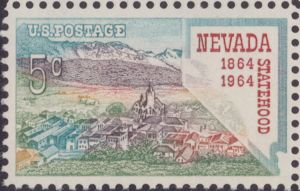 Stamp: Centennial Nevada Statehood, Virginia City and Map of Nevada ...