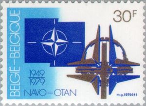 Stamp: NATO Monument and Flag (BelgiumMi:BE 1979,Sn:BE 1028,Yt:BE 1922 ...