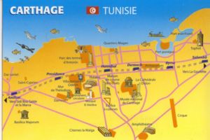 Postcard: Map of Carthage (Tunisia(Carthage) Col:TN-000245