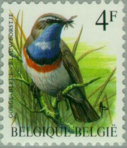 Stamp: White-spotted Bluethroat (Luscinia svecica cyanecula) (Belgium ...