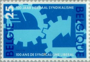 Stamp: Emblem of the Liberal trade union (BelgiumMi:BE 2457,Sn:BE 1398 ...