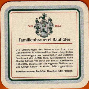 Beer Coaster: Ulmer bier (Familienbrauerei Bauhöfer GmbH & Co. KG ...