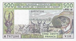 Banknote: 500 Francs (West African States(H for Niger) Wor:P-606 He