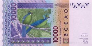 Sedel: 10,000 Francs CFA (Västafrikanska staterna(T for Togo) Wor:P-818 Tb